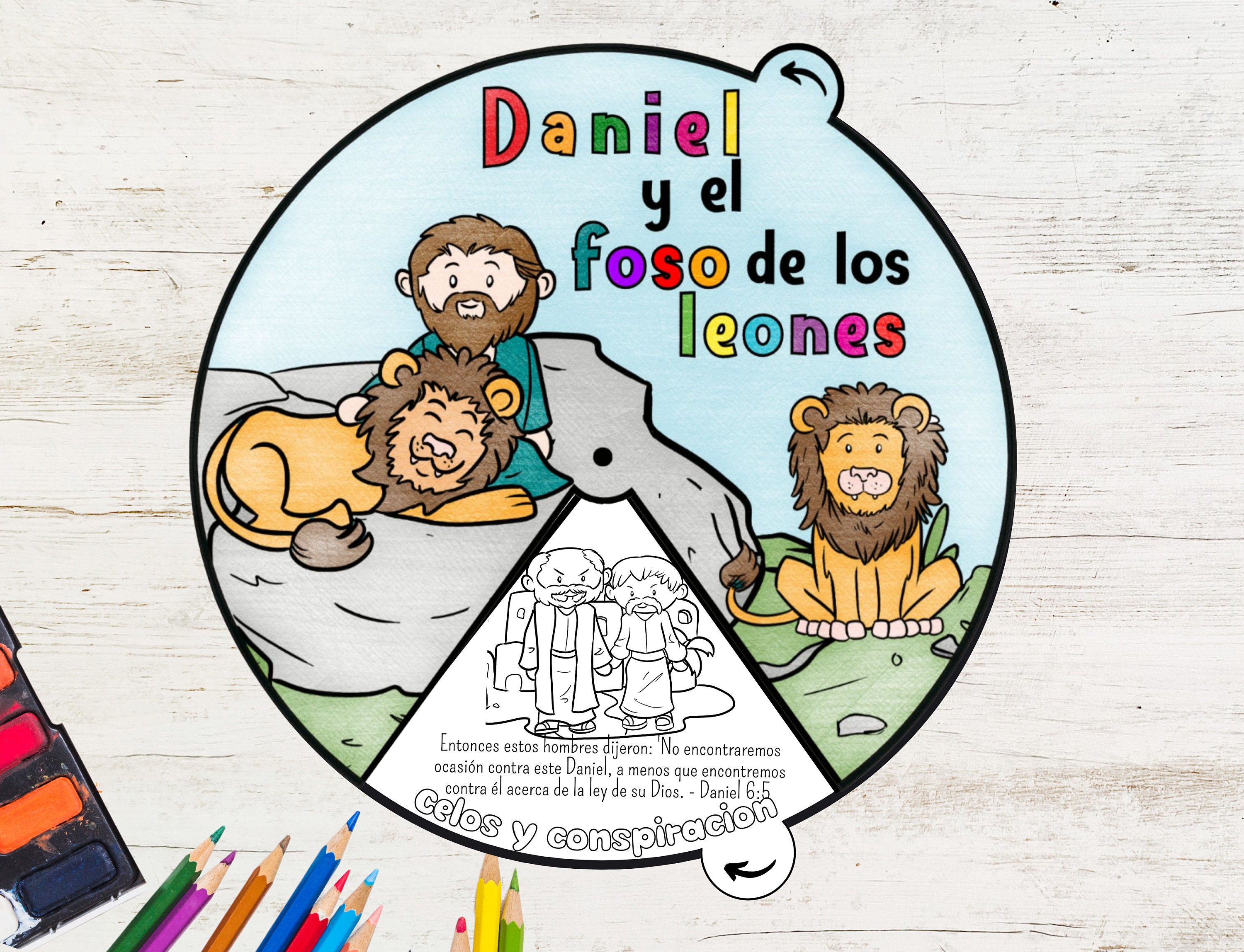 Daniel and the Lions Den Coloring Wheel IN SPANISH| Bible Story Wheel ...