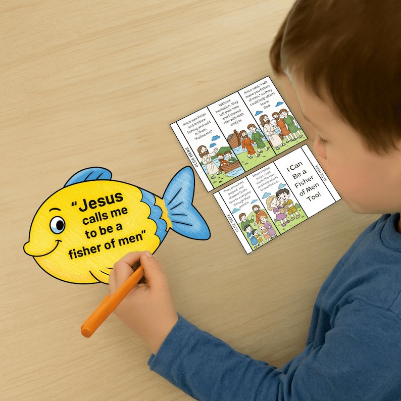 Fisher of Men Craft, Bible Story Activity for Kids, Jesus Calls Peter ...