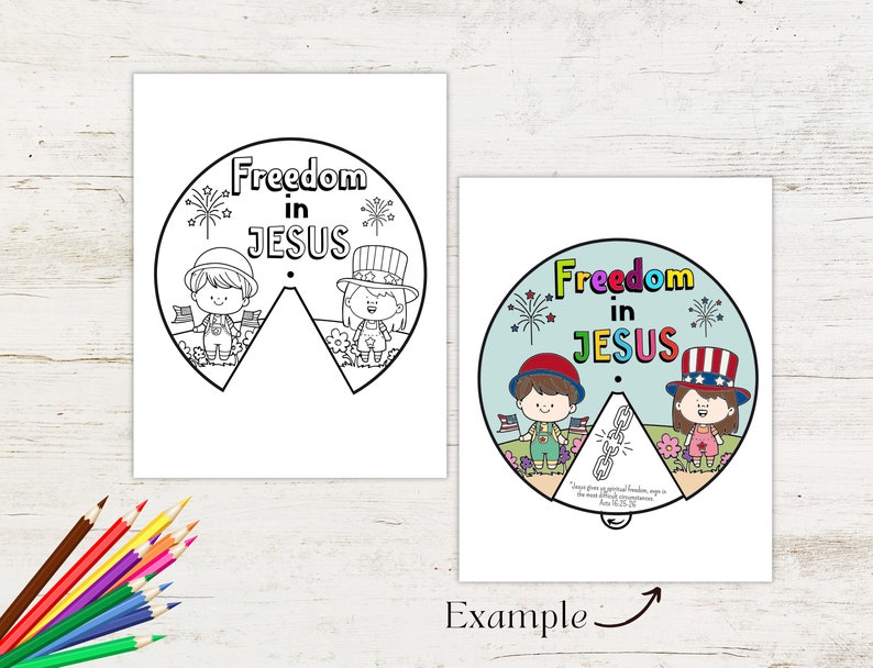 Freedom in Jesus Coloring Wheel, July 4th Coloring Wheel, Printable ...