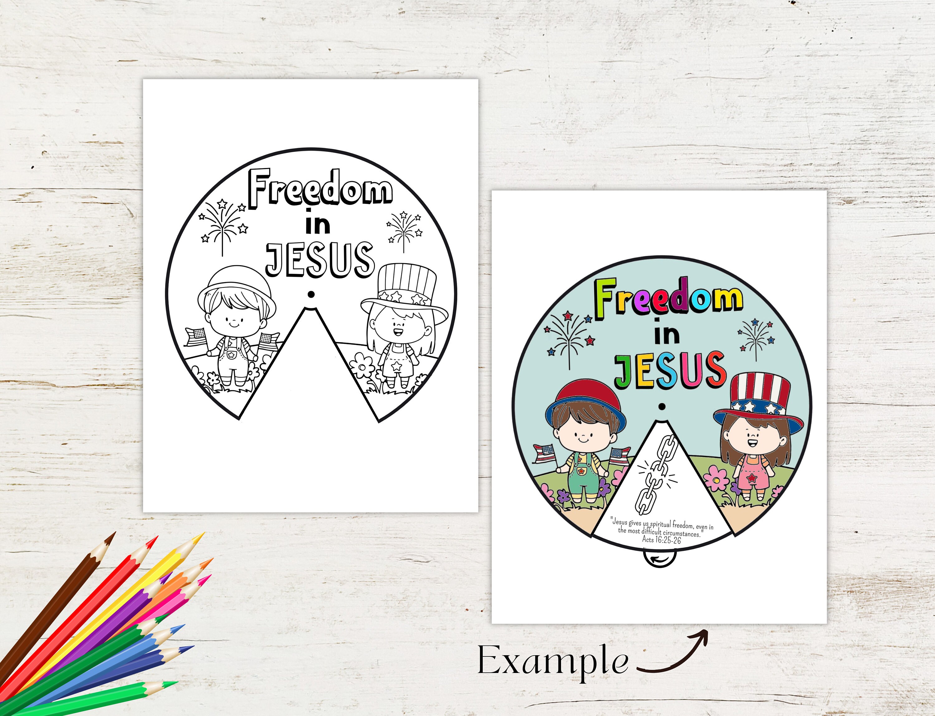 Freedom in Jesus Coloring Wheel, July 4th Coloring Wheel, Printable ...