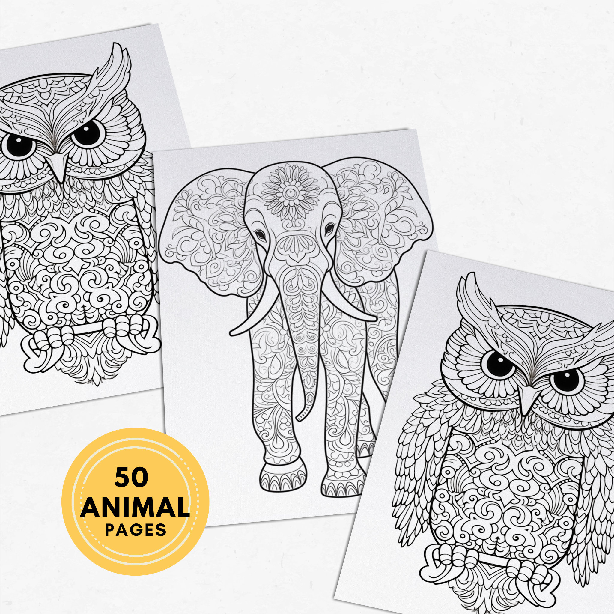 50 Animal Coloring Pages Coloring Book Wild Mandala Magic Digital ...
