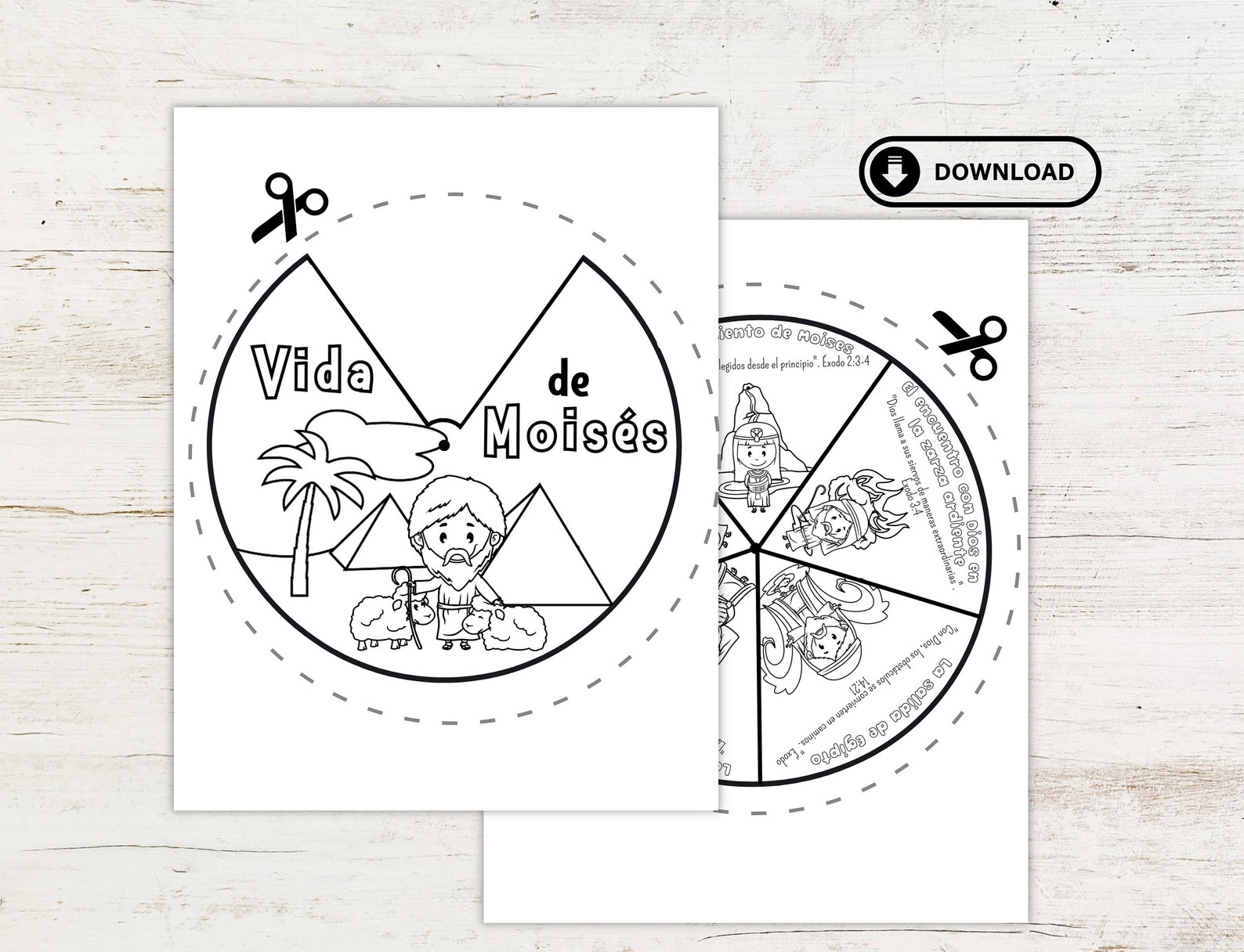 Story of Moses Coloring Wheel SPANISH, Bible Coloring Wheel, Printable ...