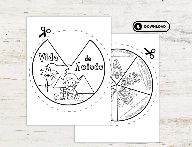 Story of Moses Coloring Wheel SPANISH, Bible Coloring Wheel, Printable ...