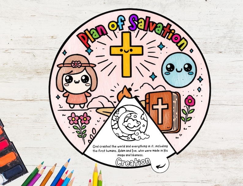 Plan of Salvation Coloring Wheel, Jesus Coloring Wheel, Printable Bible ...