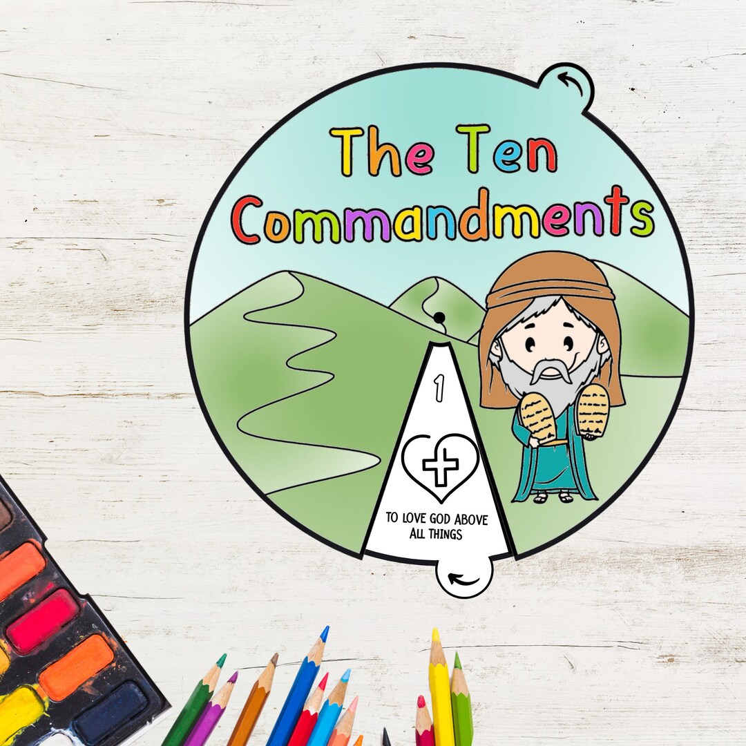 Ten Commandments Coloring Wheel Bible Story Wheel Printable Bible ...