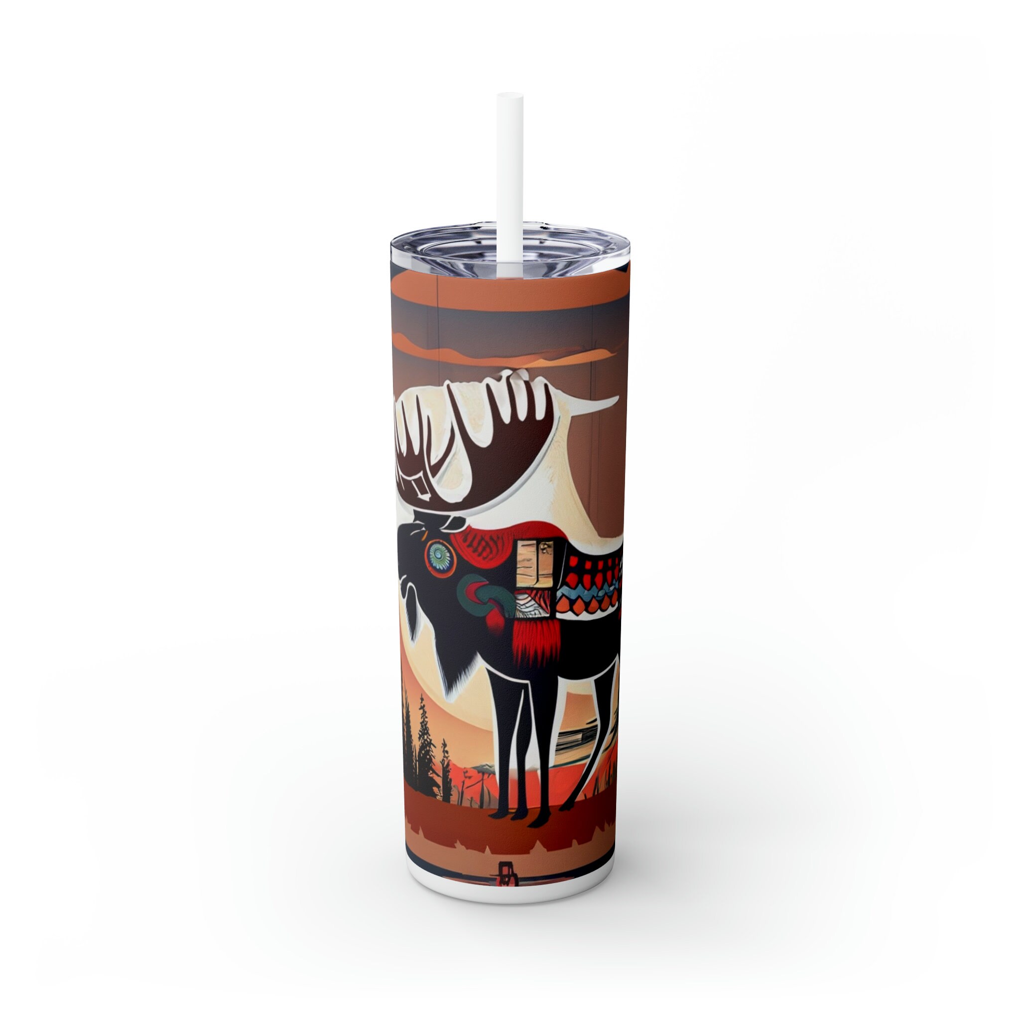 Native Alaska Moose Skinny Tumbler With Straw, 20oz - Etsy