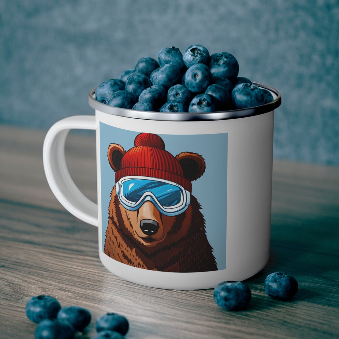 Bear With Snow Hat and Goggles Enamel Camping Mug - Etsy