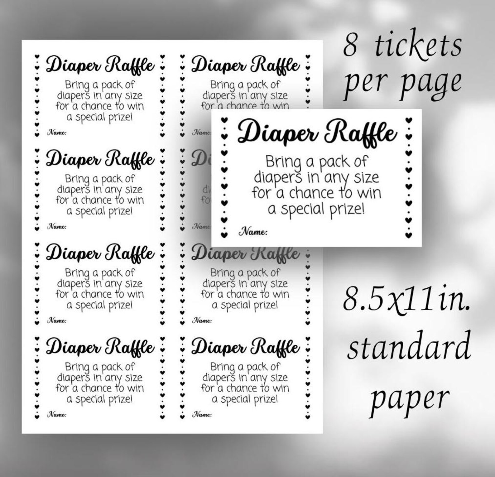 Diaper Raffle Tickets, Instant Digital Download Baby Shower Sprinkle ...