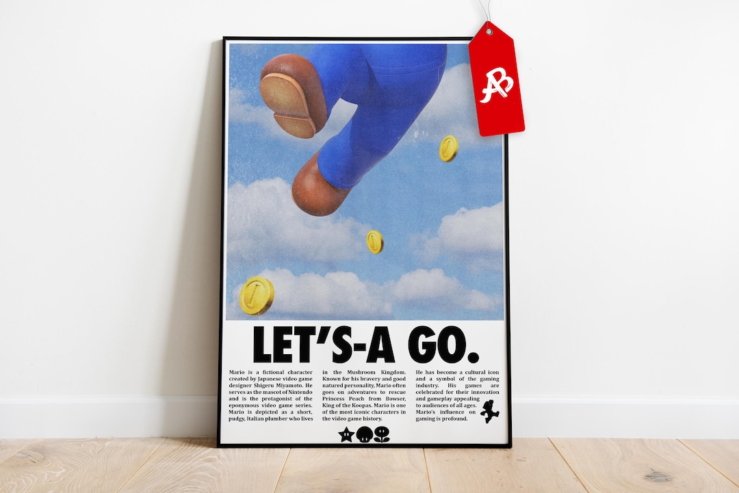 Mario 'let's-a Go' - Vintage Nike Poster, Digital Poster Download ...