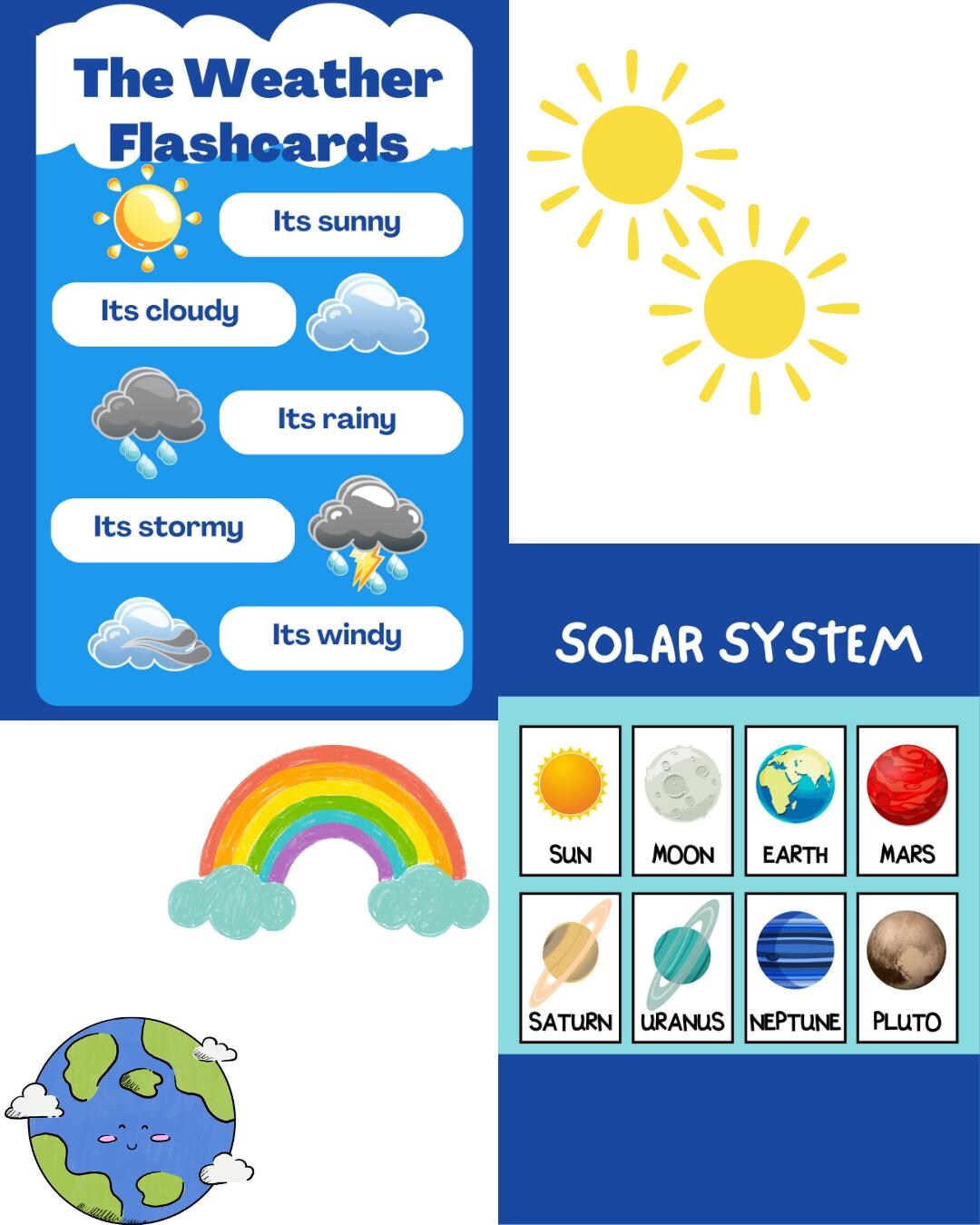 Weather & Solar System Flashcards: Early Learning Printable (PDF ...