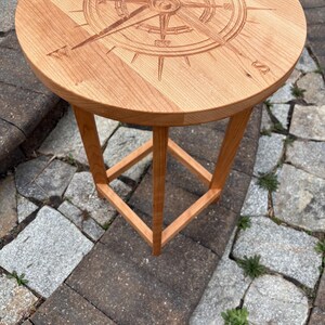 Solid Cherry End Table With Engraved Compass - Etsy