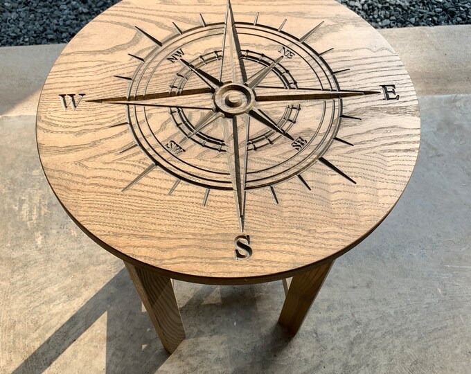 Custom Engraved Nautical Compass End Table - Etsy
