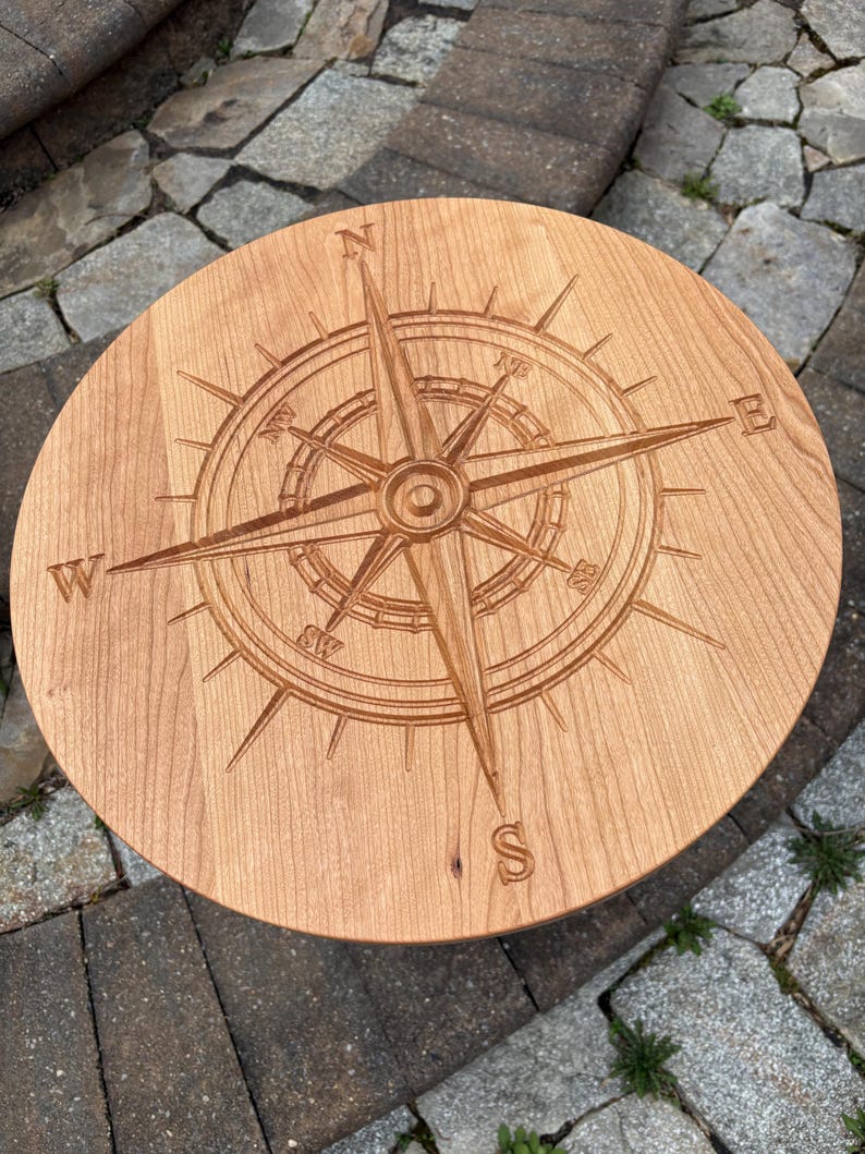 Solid Cherry End Table With Engraved Compass - Etsy