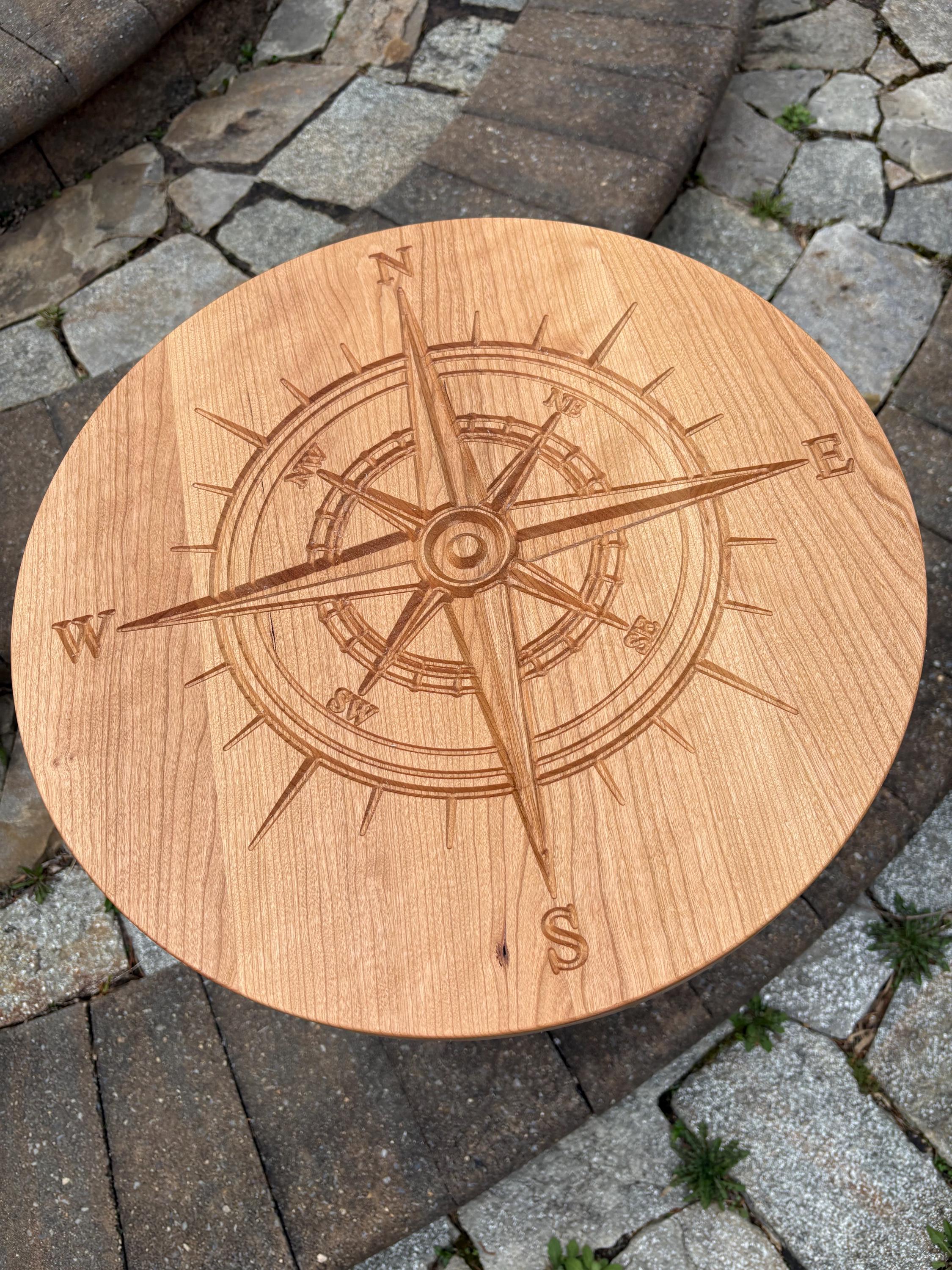 Solid Cherry End Table With Engraved Compass - Etsy