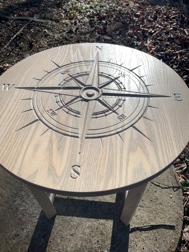 Custom Engraved Nautical Compass End Table - Etsy
