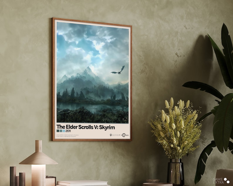 Skyrim Poster Light & Dark Mode Minimalist Physical Print Video Game ...