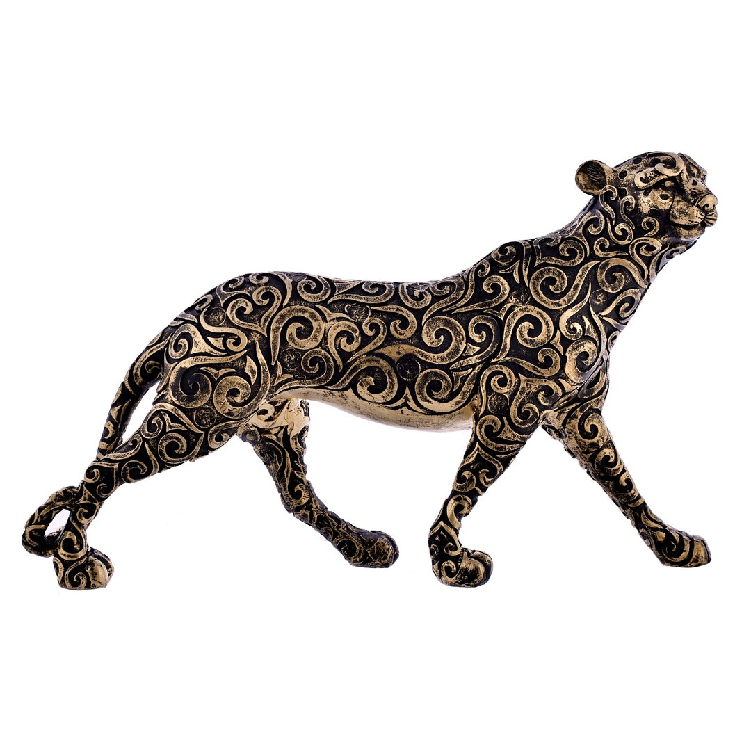 Black Leopard Statue Sitting on Table, Hand-painted Resin Leopard ...