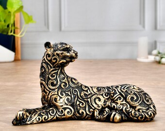 Black and Gold Leopard Statue Sitting on Table - Etsy