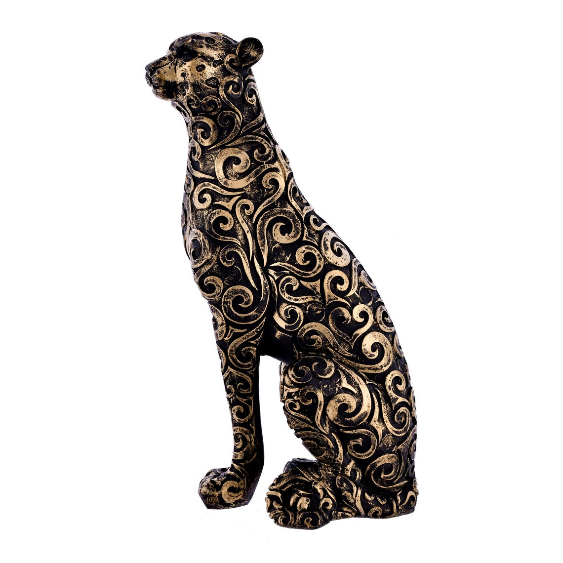Black and Gold Leopard Statue Sitting on Table - Etsy
