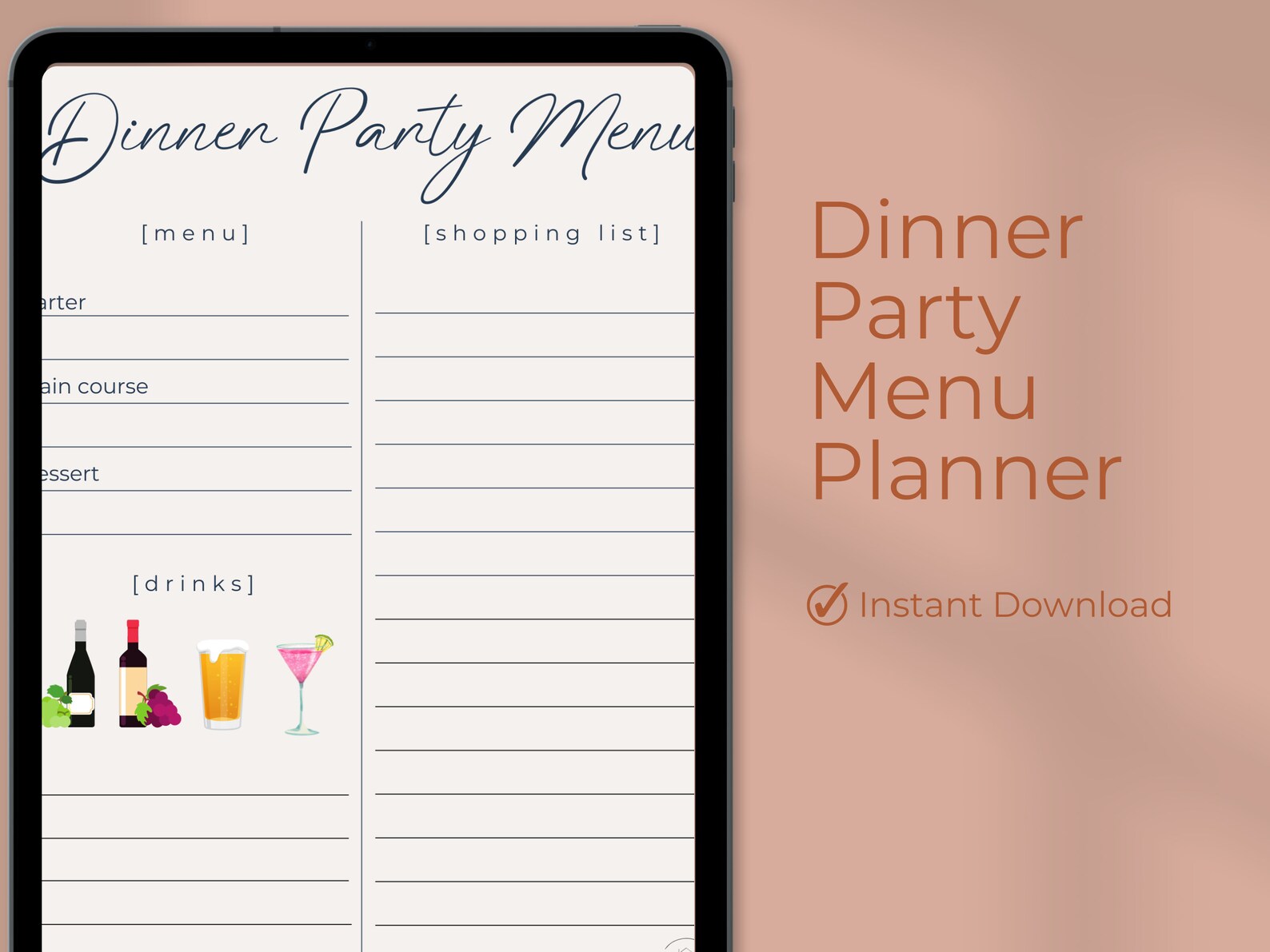 Dinner Party Menu Planner - Etsy