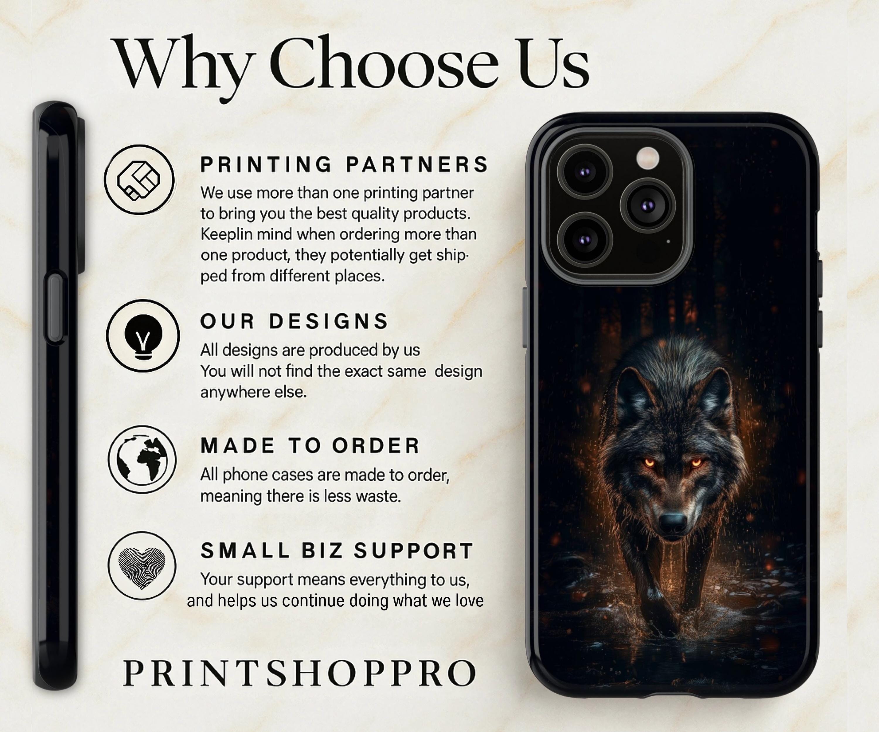 Fierce Wolf Phone Case: Black Wolf With Glowing Eyes, Protective Cover ...