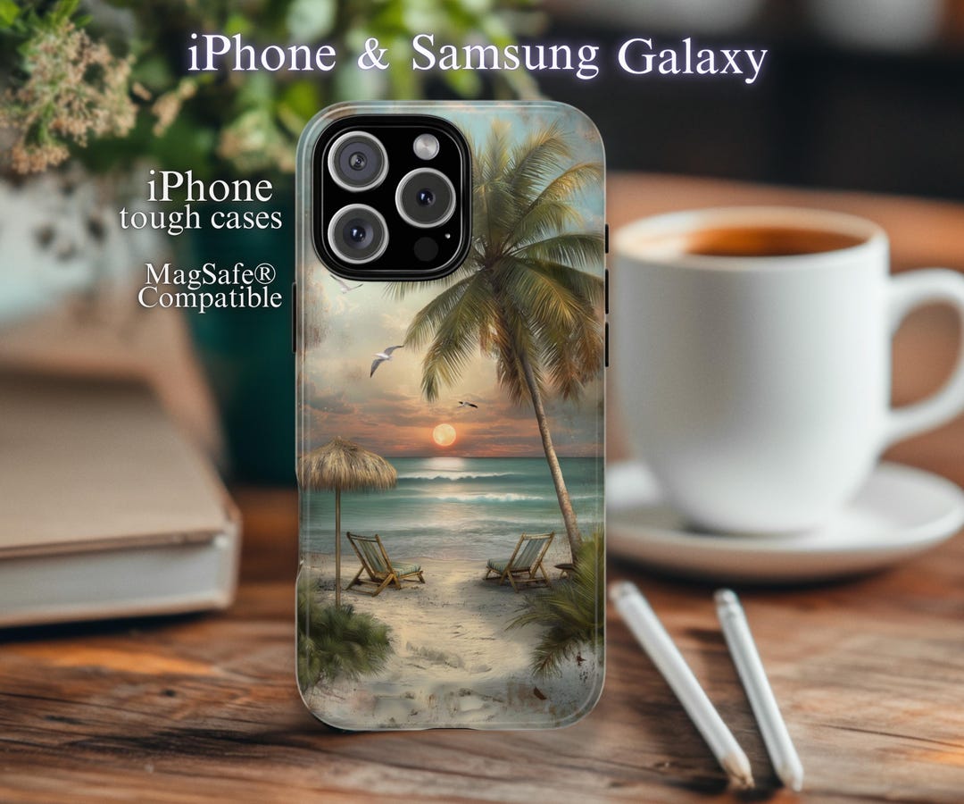 Tropical Beach Sunset Phone Case: Island Paradise Design - Etsy