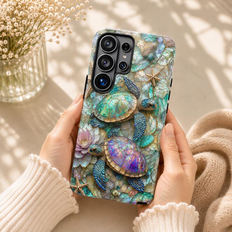 Iridescent Sea Turtle Phone Case Coastal Ocean Art Cover For Iphone