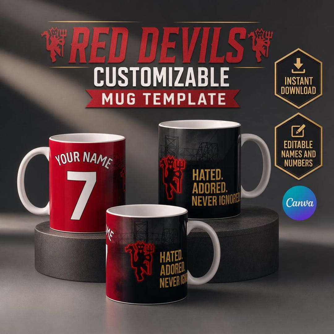 Red Devils Jersey Customizable Mug Wrap Template - Etsy UK