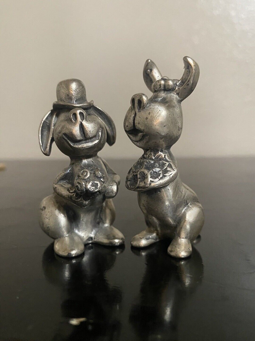 Vintage Peltro Italy Pewter Bride and Groom Dog Figurines Heavy Fine ...