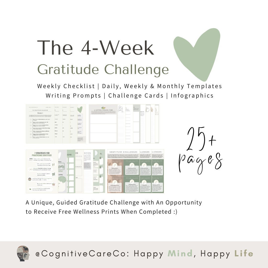 Digital Gratitude 4-week Curated Guided Challenge Journal PDF Printable ...