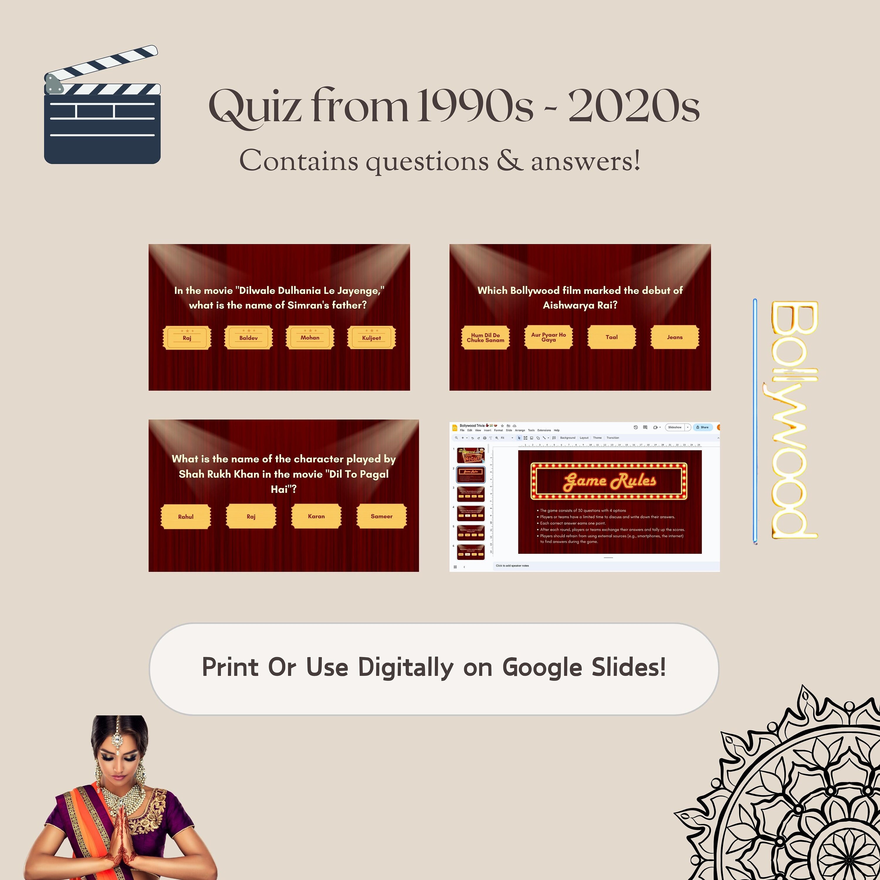 Bollywood Trivia! Printable, Digital, Google Slides, Bollywood Poster ...