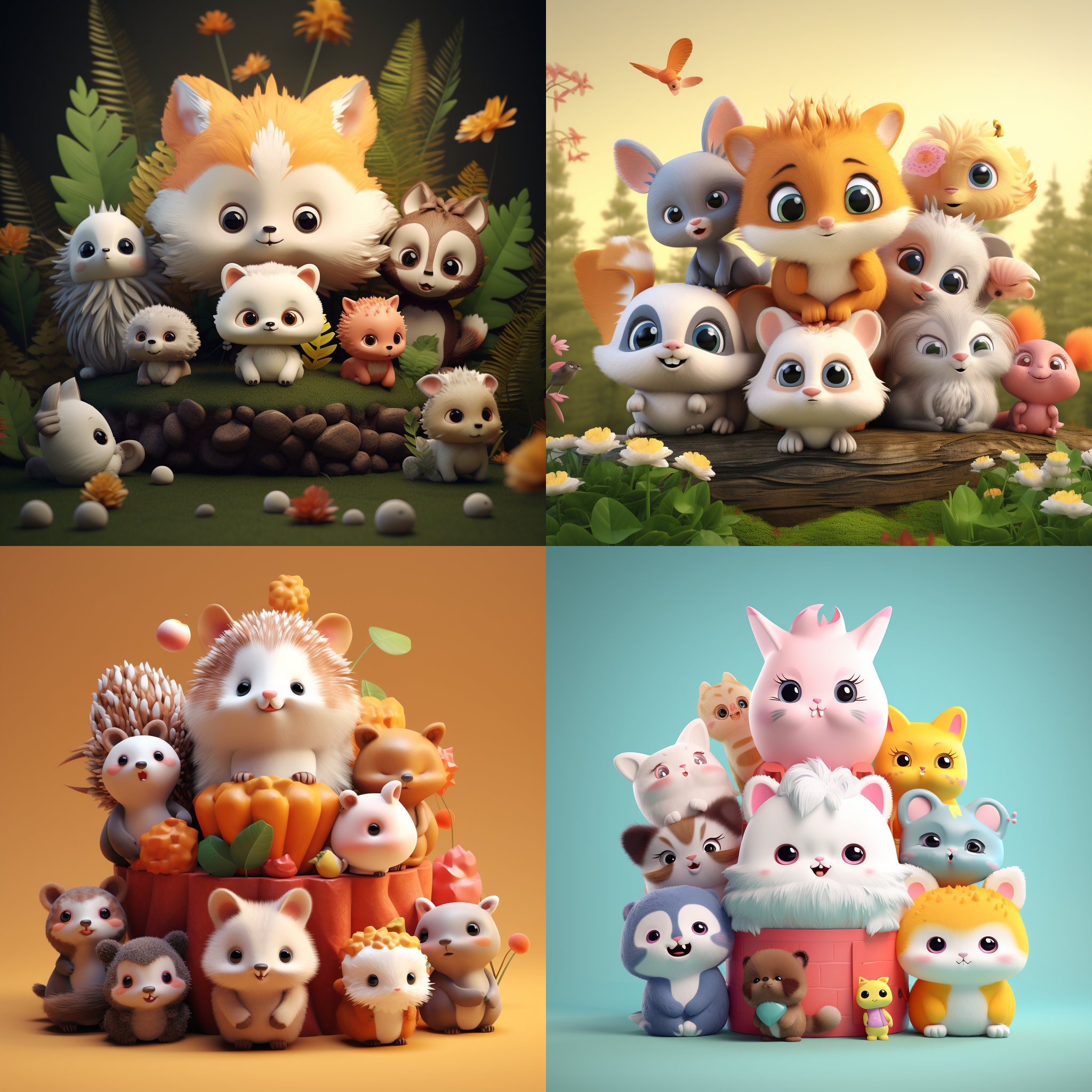 Whimsy Critters Spark: 3D Illustration of Cute Animal Characters ...
