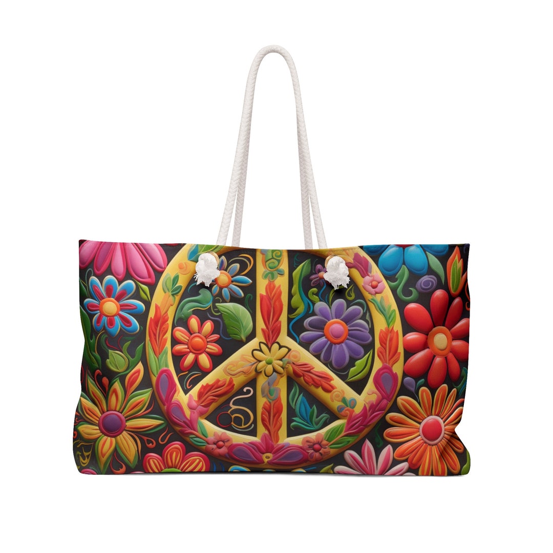 Hippie Weekender Bag Wide Mouthed Tote With Rope Handles - Etsy