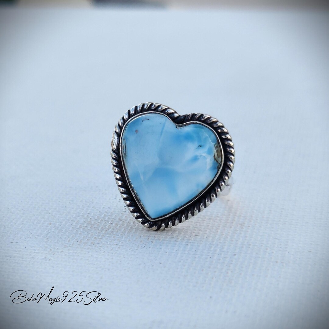 Handmade Heart Larimar Ring: 925 Sterling Silver Gemstone Jewelry - Etsy