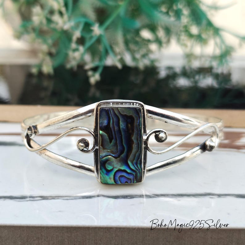 Handmade Abalone Shell Bangle: 925 Sterling Silver Gemstone Bracelet - Etsy