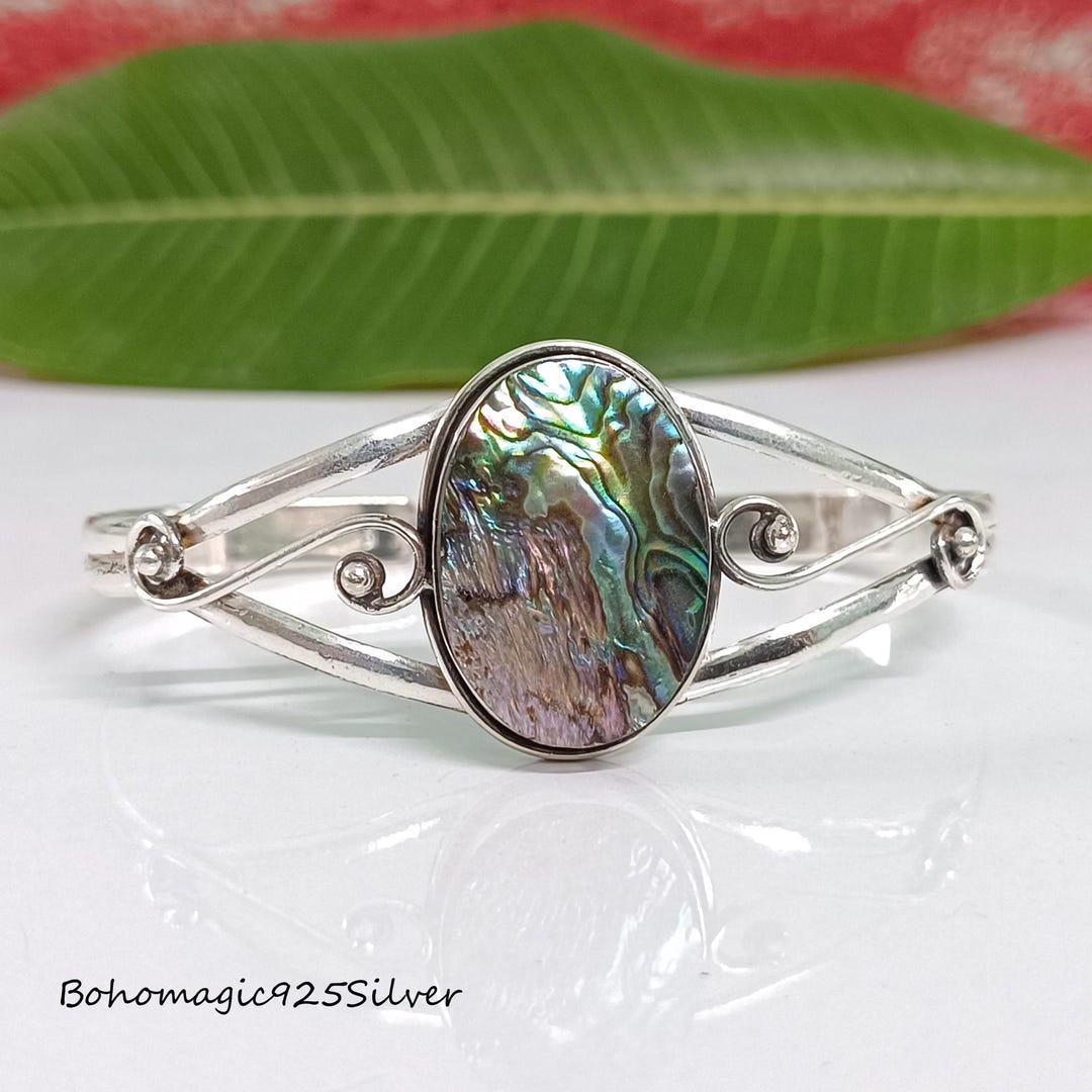 Handmade Abalone Shell Sterling Silver Bangle Bracelet - Etsy