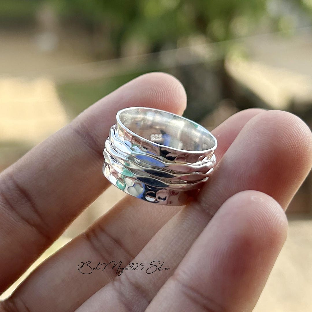 Handmade Sterling Silver Spinner Ring: Wide Band Fidget, Boho ...