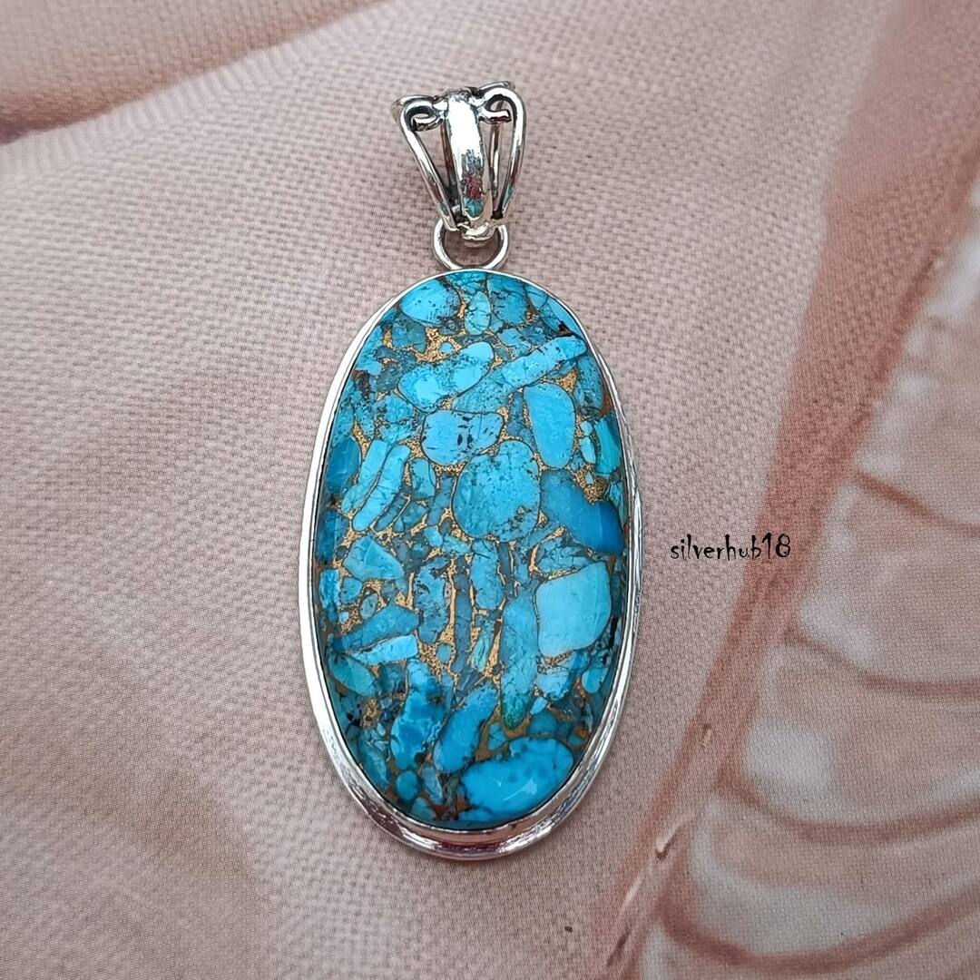 Blue Copper Turquoise Pendant, 925 Sterling Silver, Blue Turquoise ...