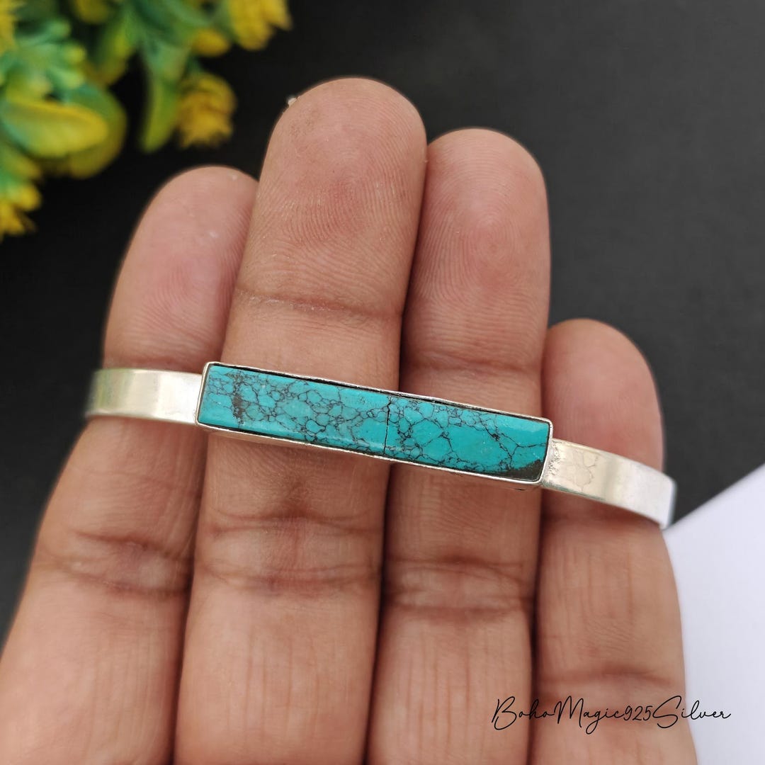Turquoise Bangle, Sterling Silver Bangle, Handmade Bangle, Open Cuff ...