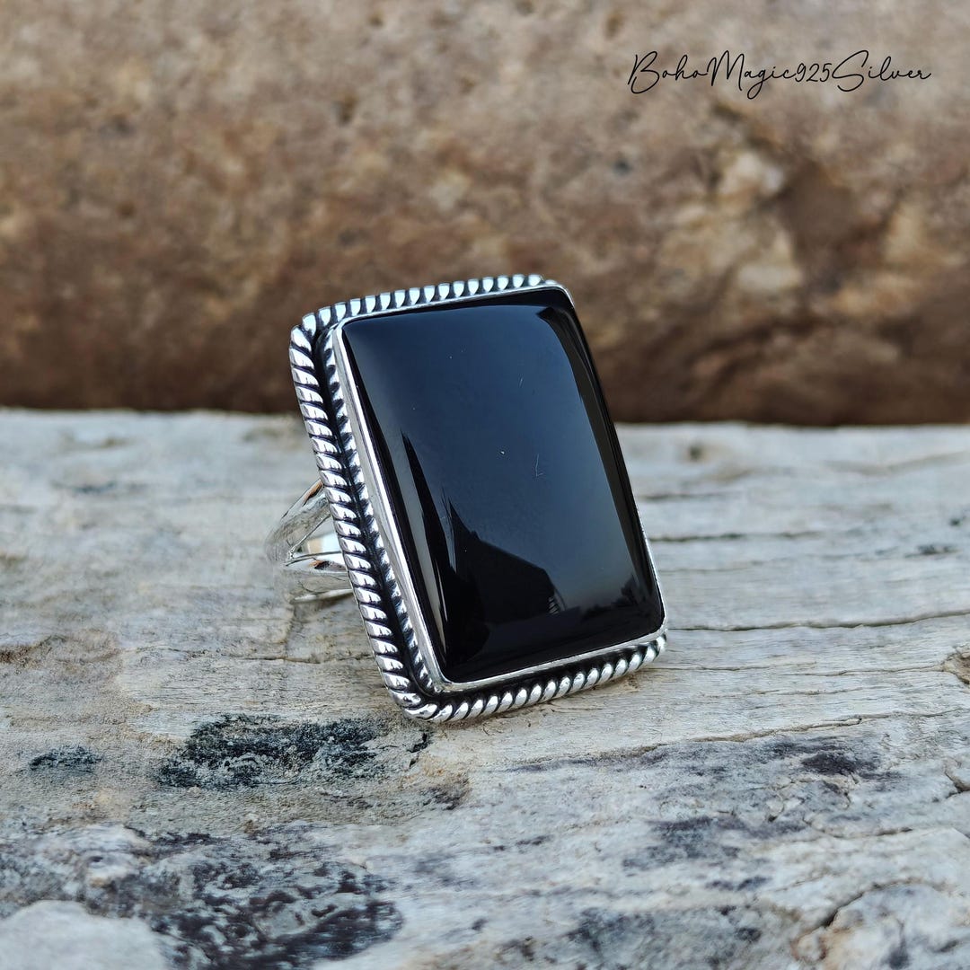 Handmade Rectangle Black Onyx Ring: Sterling Silver Jewelry - Etsy