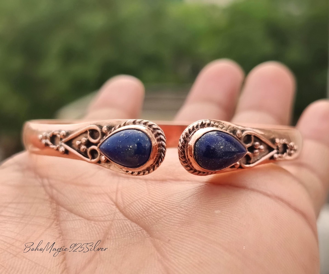 Lapis Lazuli Sterling Silver Bangle: Adjustable Boho Cuff - Etsy