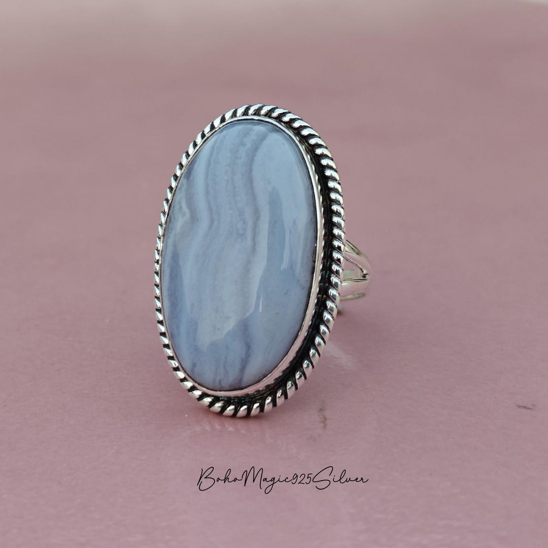 Blue Lace Agate 925 Sterling Silver Ring: Handcrafted Boho Jewelry - Etsy