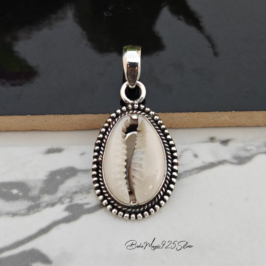 Cowrie Shell Pendant: Handmade Sterling Silver Gemstone Jewelry - Etsy