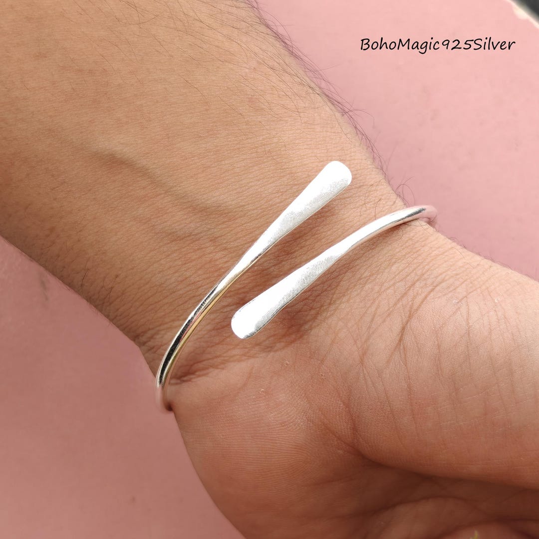 Handmade - Hammered Sterling Silver Wrap Bangle for Women & Unisex - Etsy