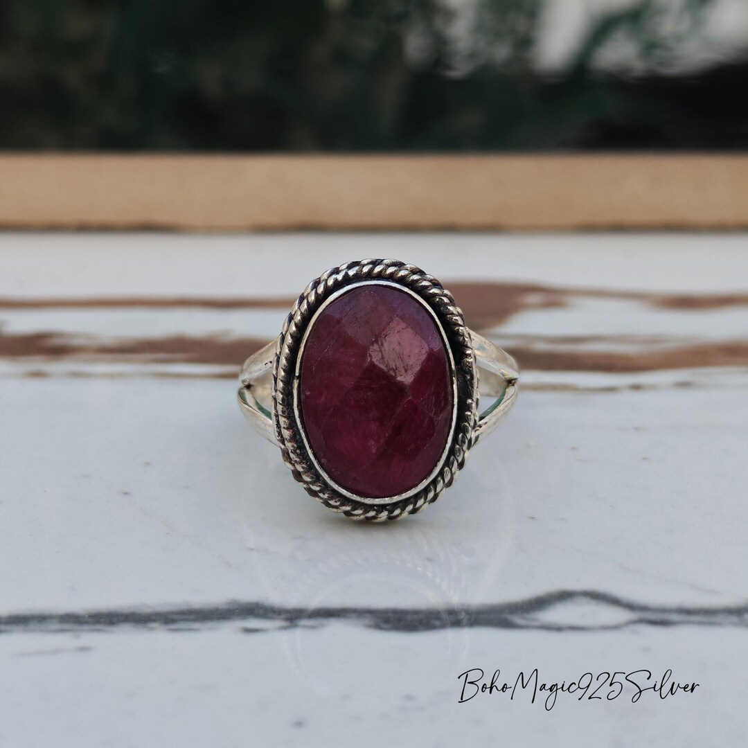 Red Ruby Gemstone Ring, Sterling Silver Ring, Red Stone Ring, Oval Ring ...