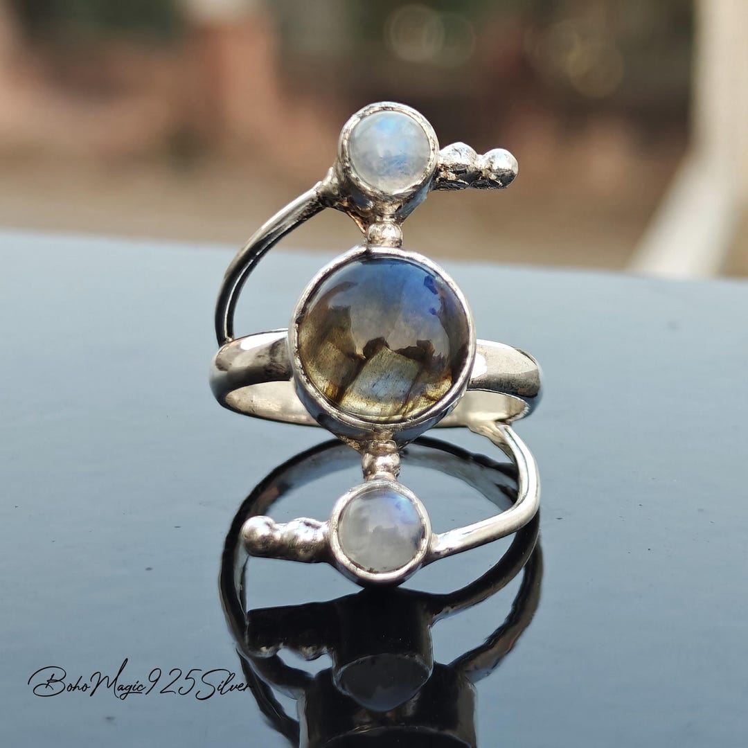 Handmade Labradorite & Moonstone Sterling Silver Statement Ring - Etsy