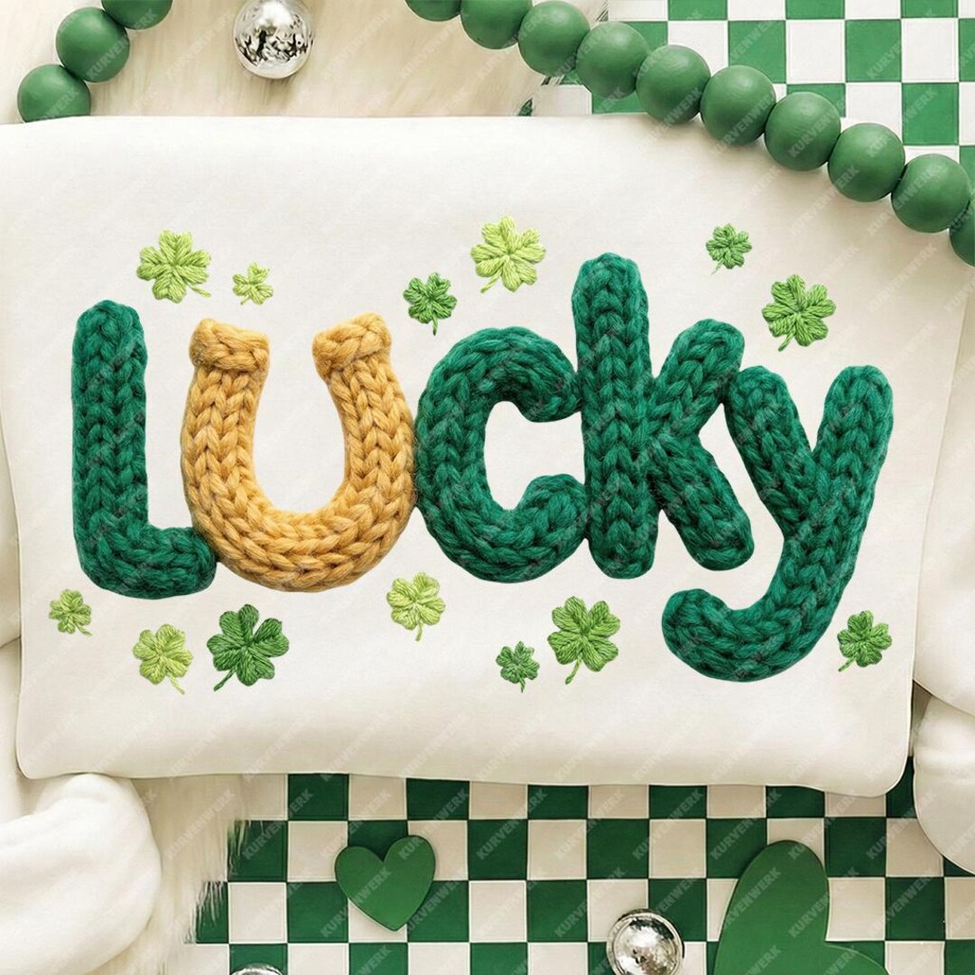 Lucky PNG St Patricks Day Faux Crochet Sublimation, Golden Horseshoe ...