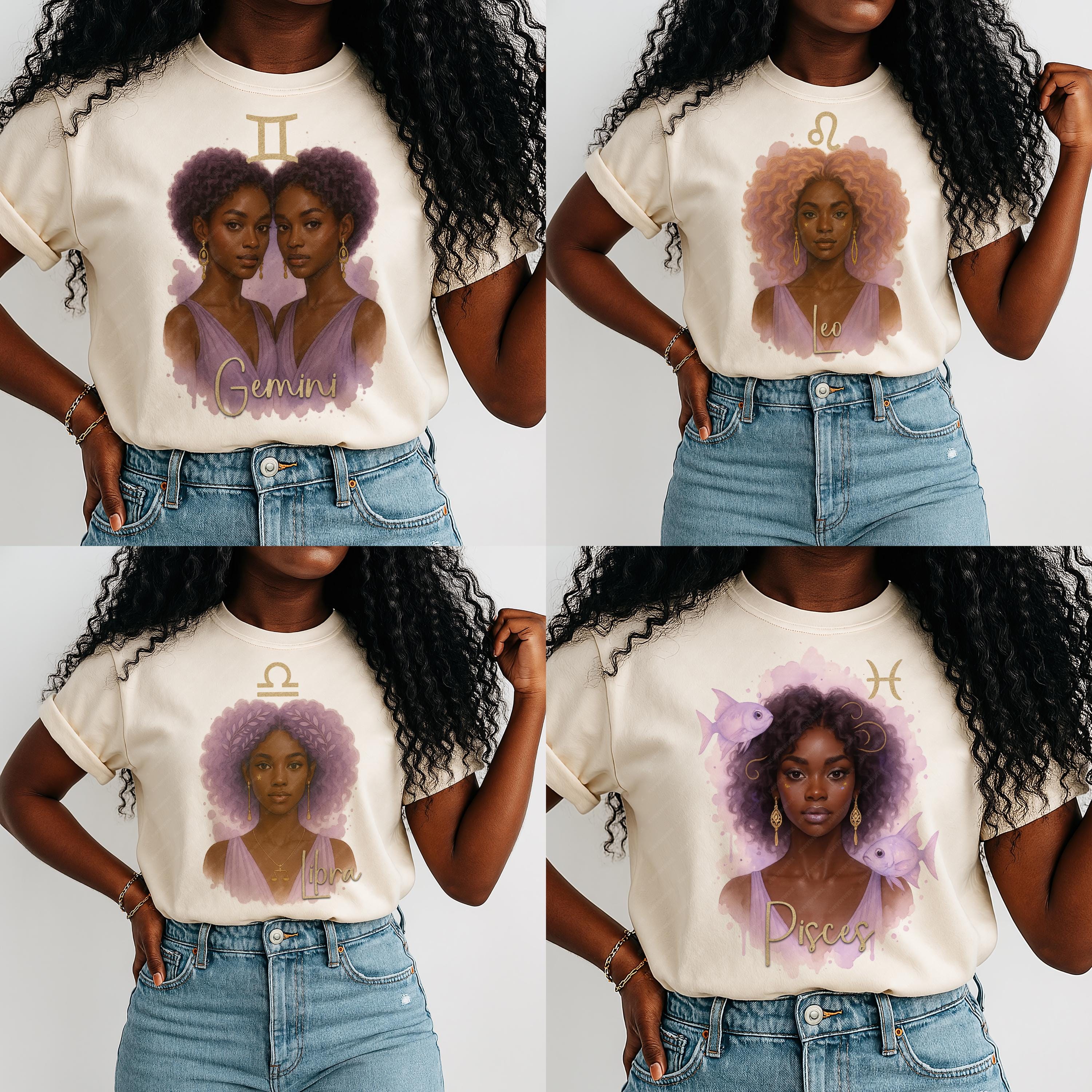 Black Woman Zodiac Sign PNG Bundle, African American Zodiac Horoscope ...