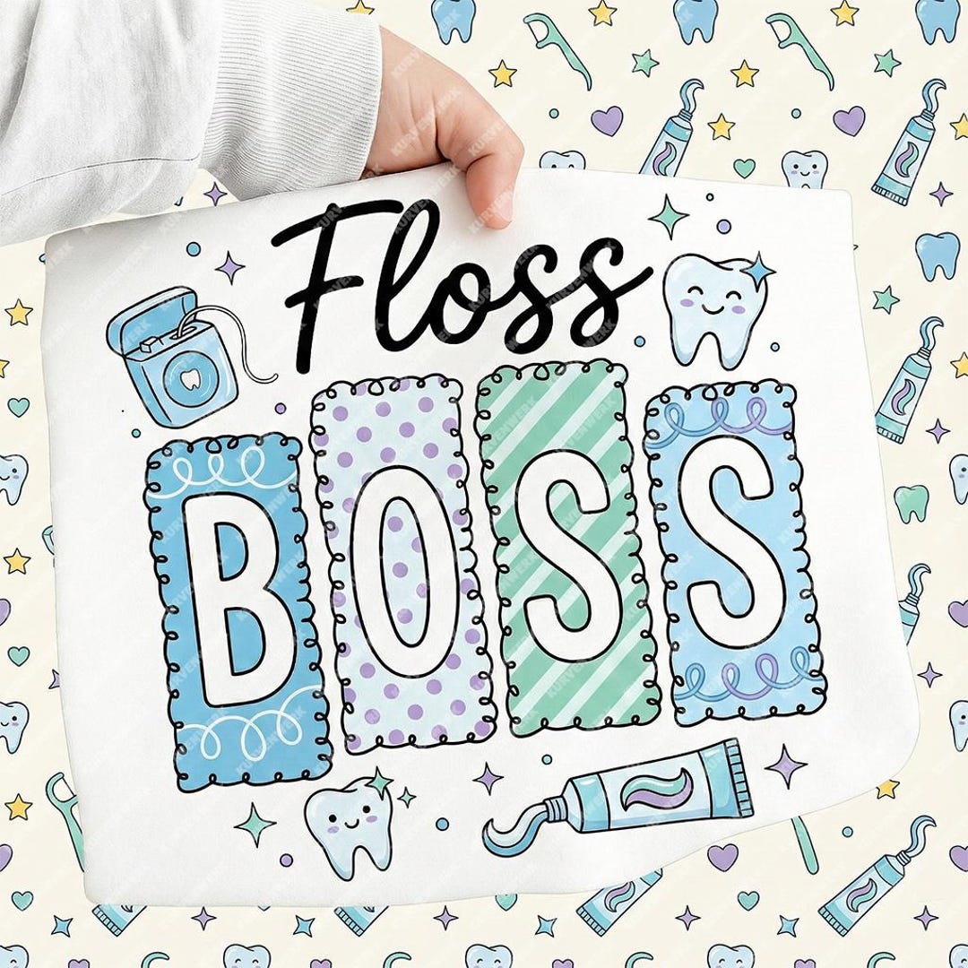 Floss Boss SVG Dental Hygienist Shirt Design Doodle Letters PNG Dentist ...