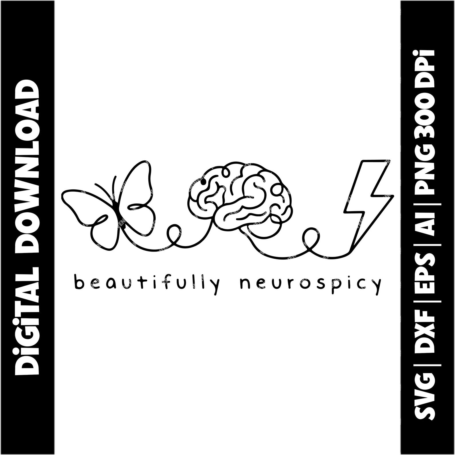Beautifully Neurospicy SVG ADHD Shirt Design Brain Butterfly PNG ...